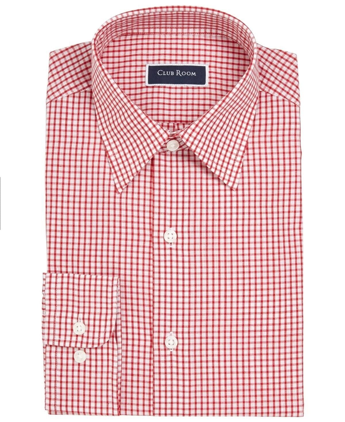 Club Room Men's Regular-Fit Check Dress Shirt Red-14.5 32/33 - Walmart.com