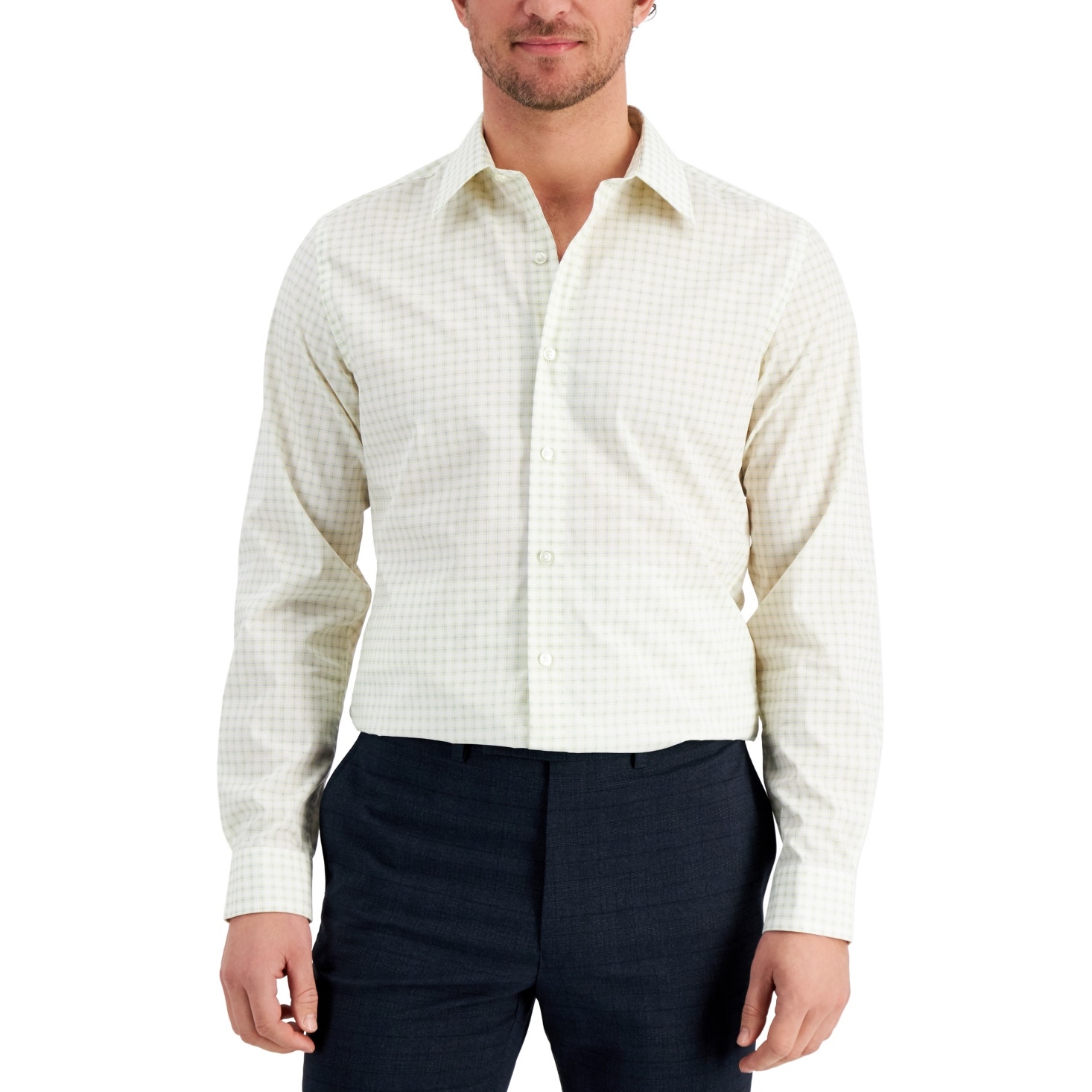 Club Room Men's Slim Fit Deco-Check Dress Shirt, White - Large ...