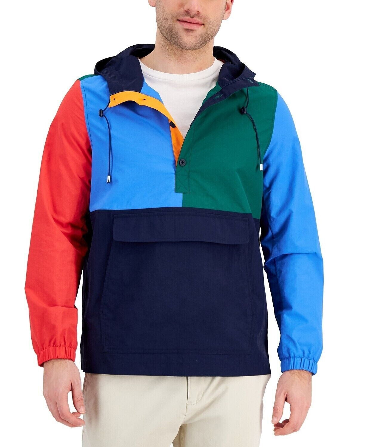 Club Room Mens Colorblocked Pullover Windbreaker Jacket Navy Blue ...