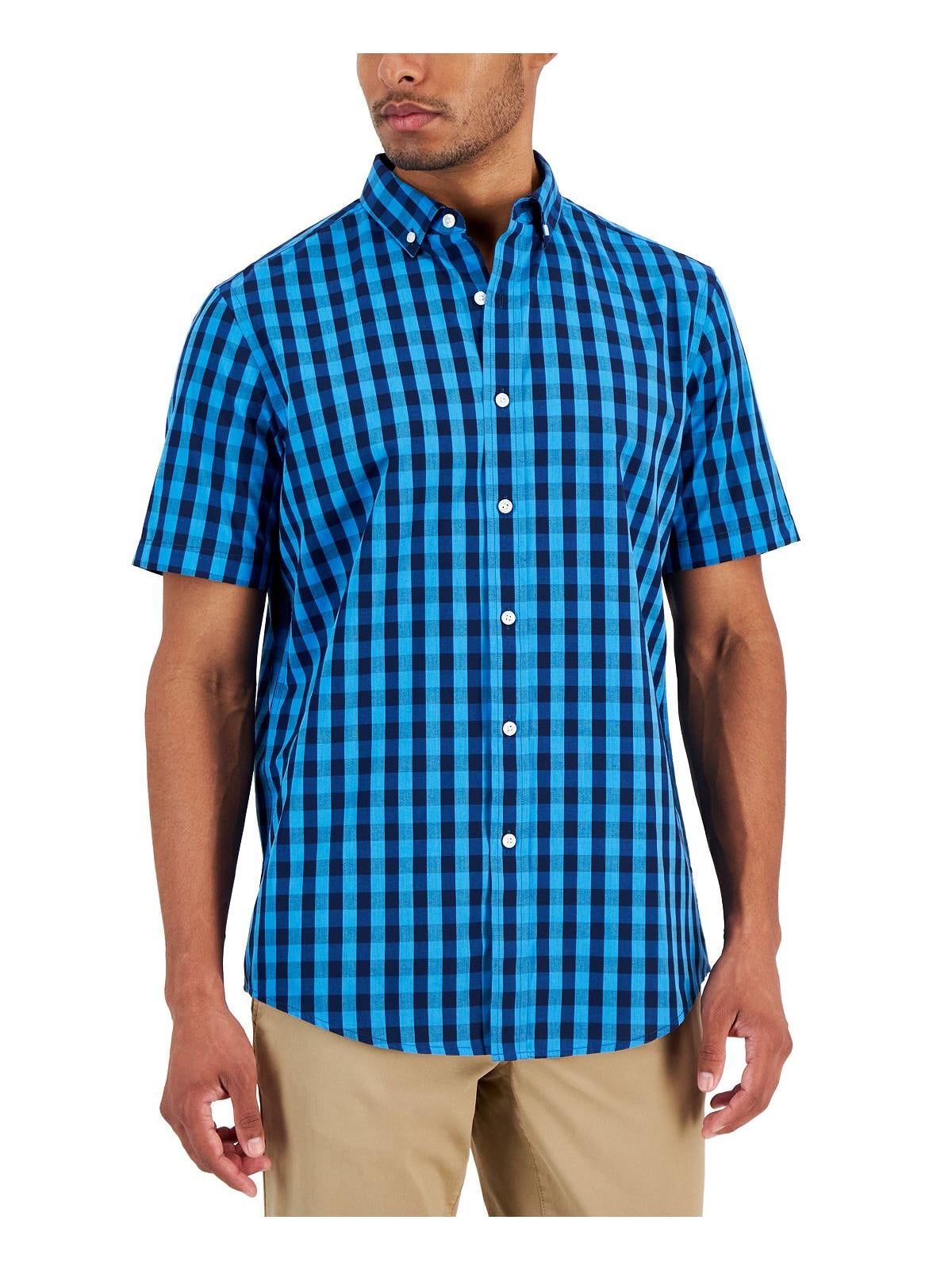 Club Room Mens Plaid Short Sleeve Button Down Shirt