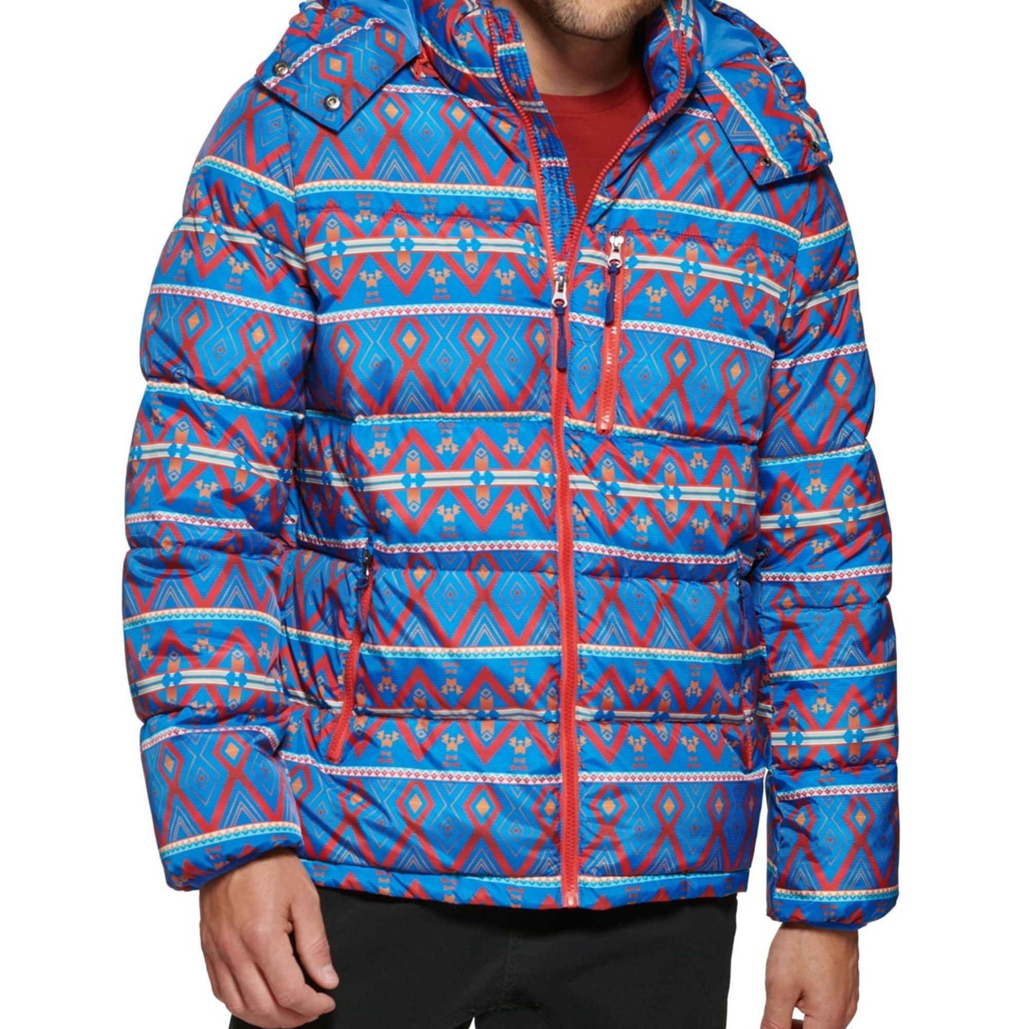 Club Room Mens Puffer Jacket Coat XL Blue Multi Stretch Kings Patch ...
