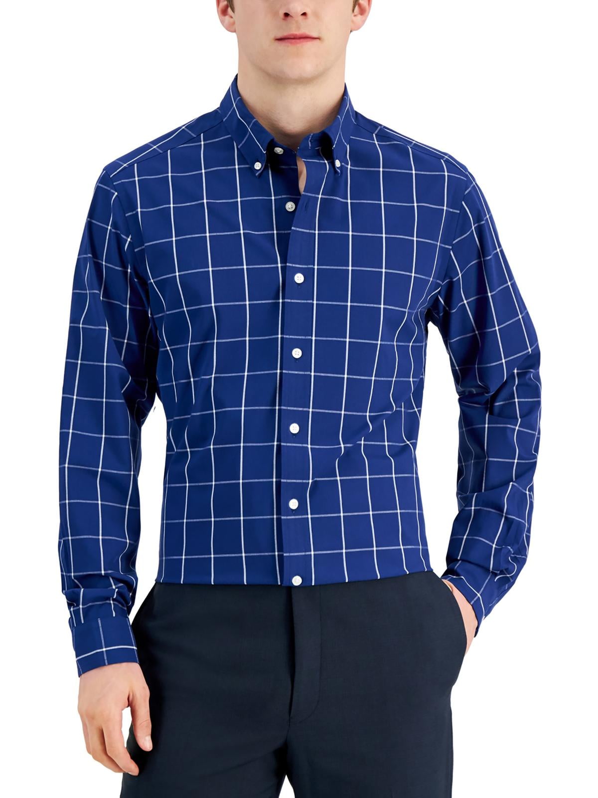 Club Room Mens Window Pane Slim Fit Dress Shirt - Walmart.com