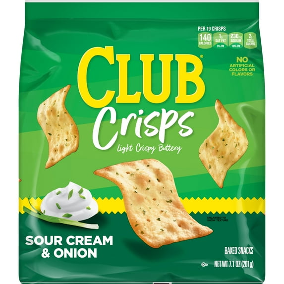 Club Sour Cream and Onion Cracker Crisps, Baked Snack Crackers, 7.1 oz ...