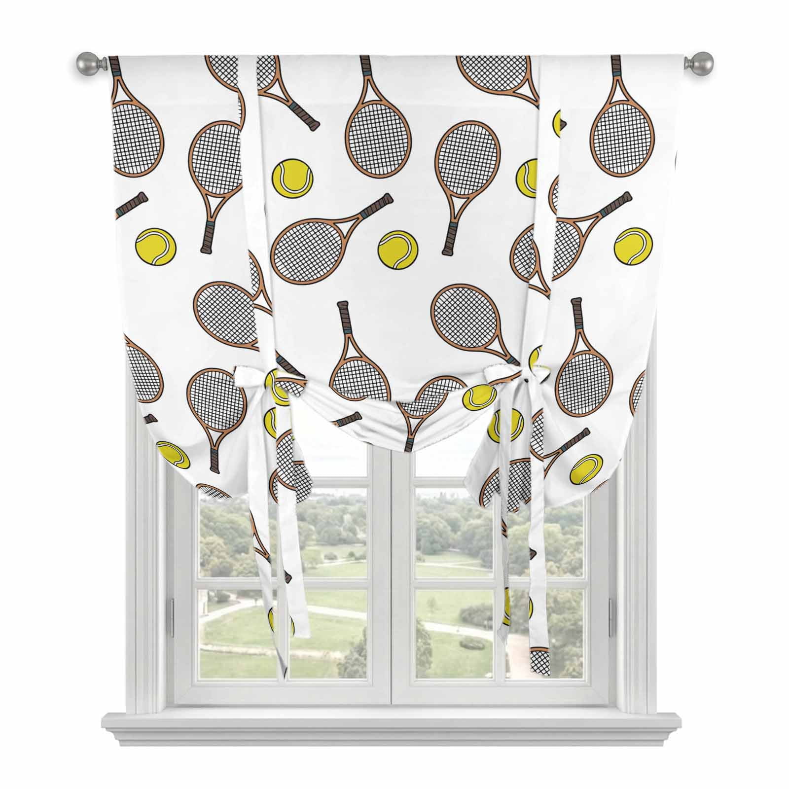 Club Style Tennis Tie Up Curtain for Window, Sports Themes Yellow ...