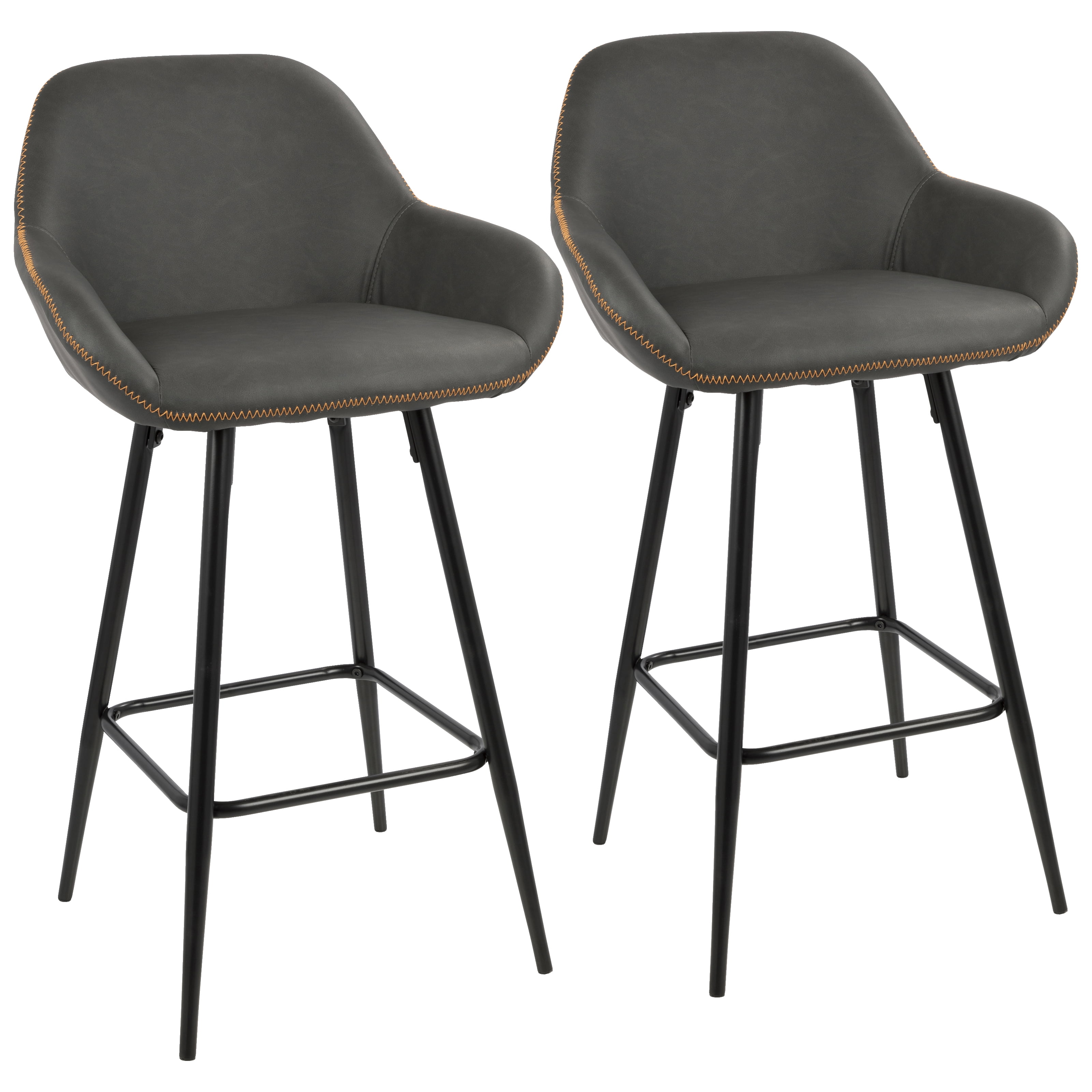 Clubhouse Counter Stools - Set of 2 - Modern Grey Faux Leather Bar ...