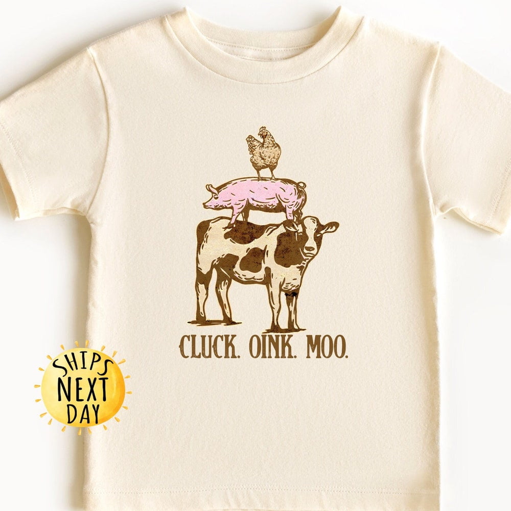 Cluck Oink Moo Kids Retro Shirt, Cute Farm Retro Toddler Shirt, Animal ...