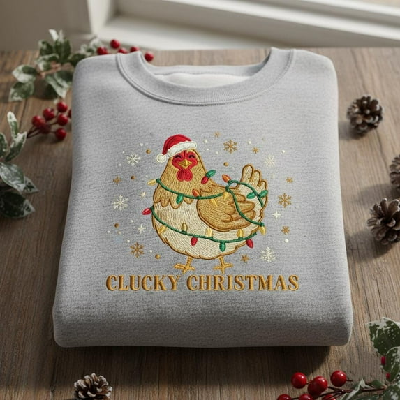 Clucky Christmas Embroidered Sweatshirt, Funny Chicken Sweater, Farm ...