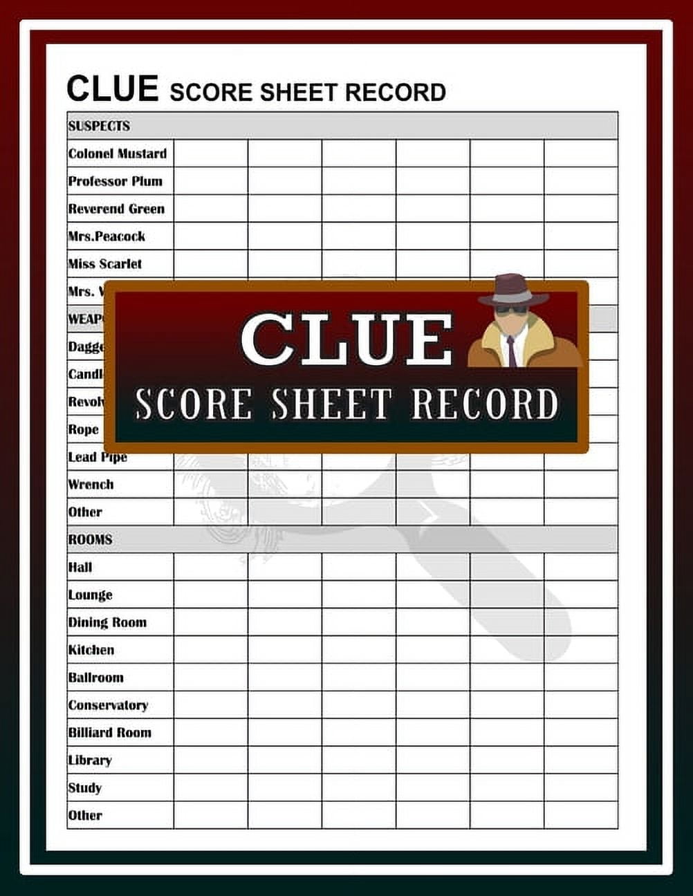 Printable Clue Board Game Cards