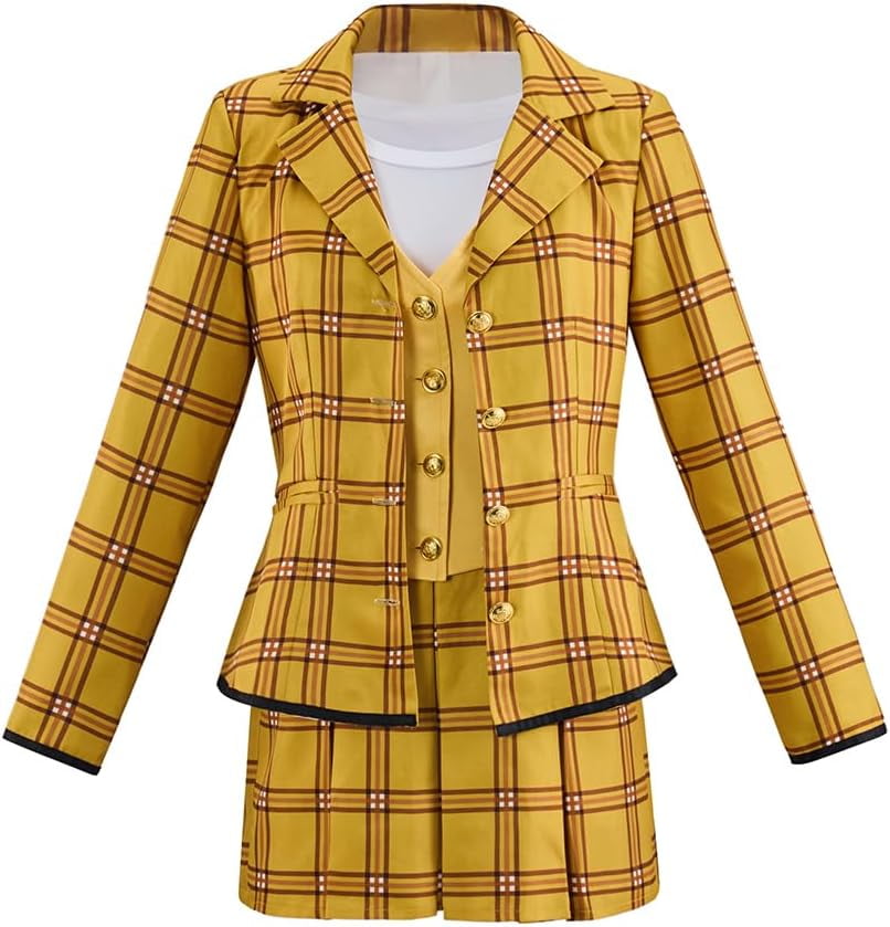 Clueless Cher Dress Yellow Plaid Jacket Skirts Set Schoolgirls Outfit ...
