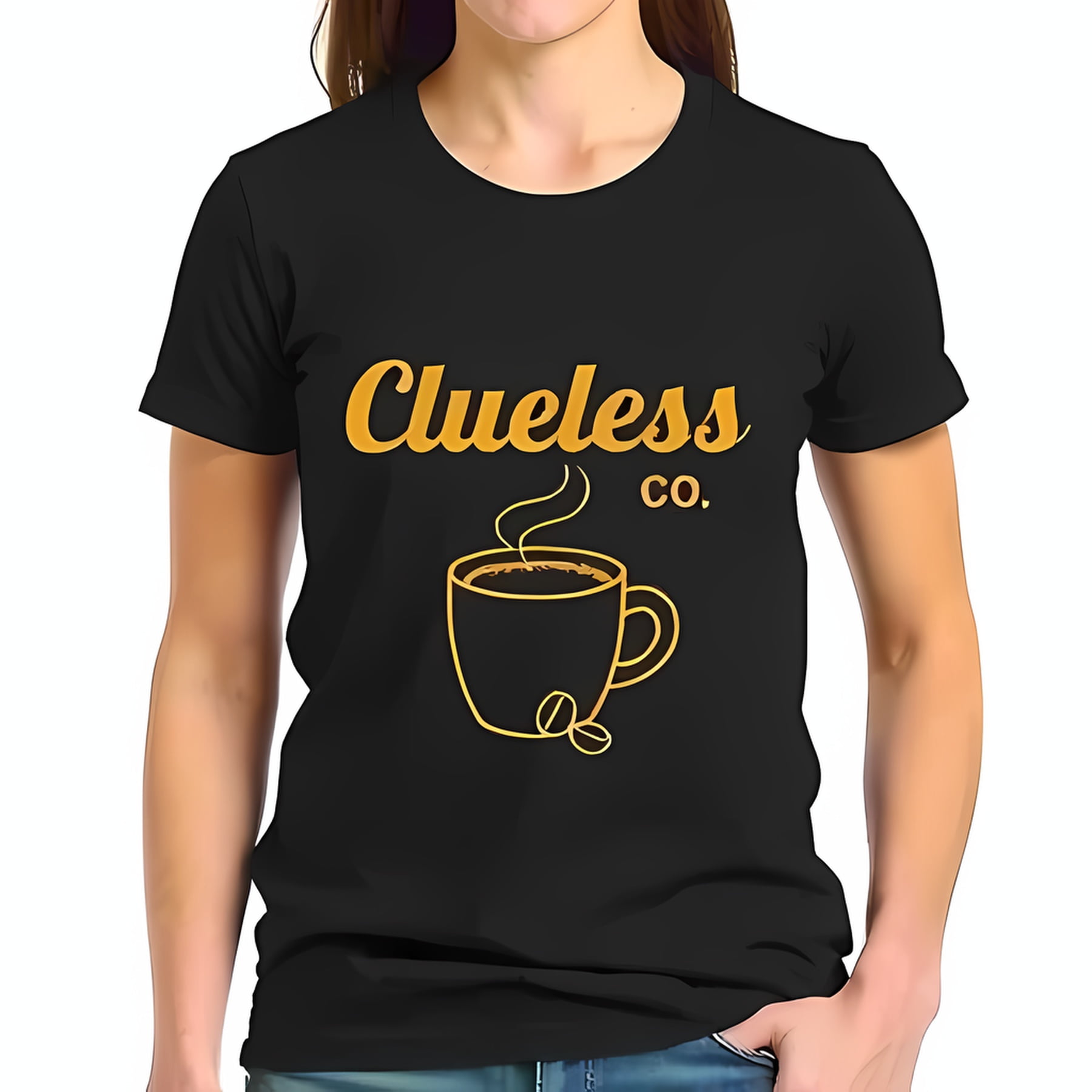 Clueless Coffee Co. Black T-Shirt with Bold Orange Graphic Casual ...