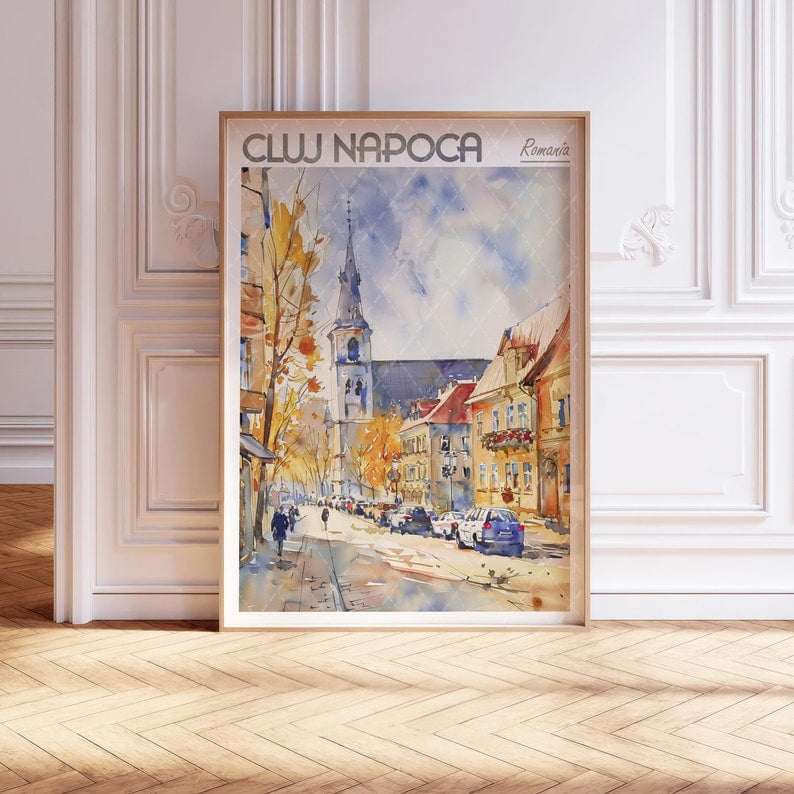Cluj Napoca City Watercolor Poster - Romania Balkans Art Print ...