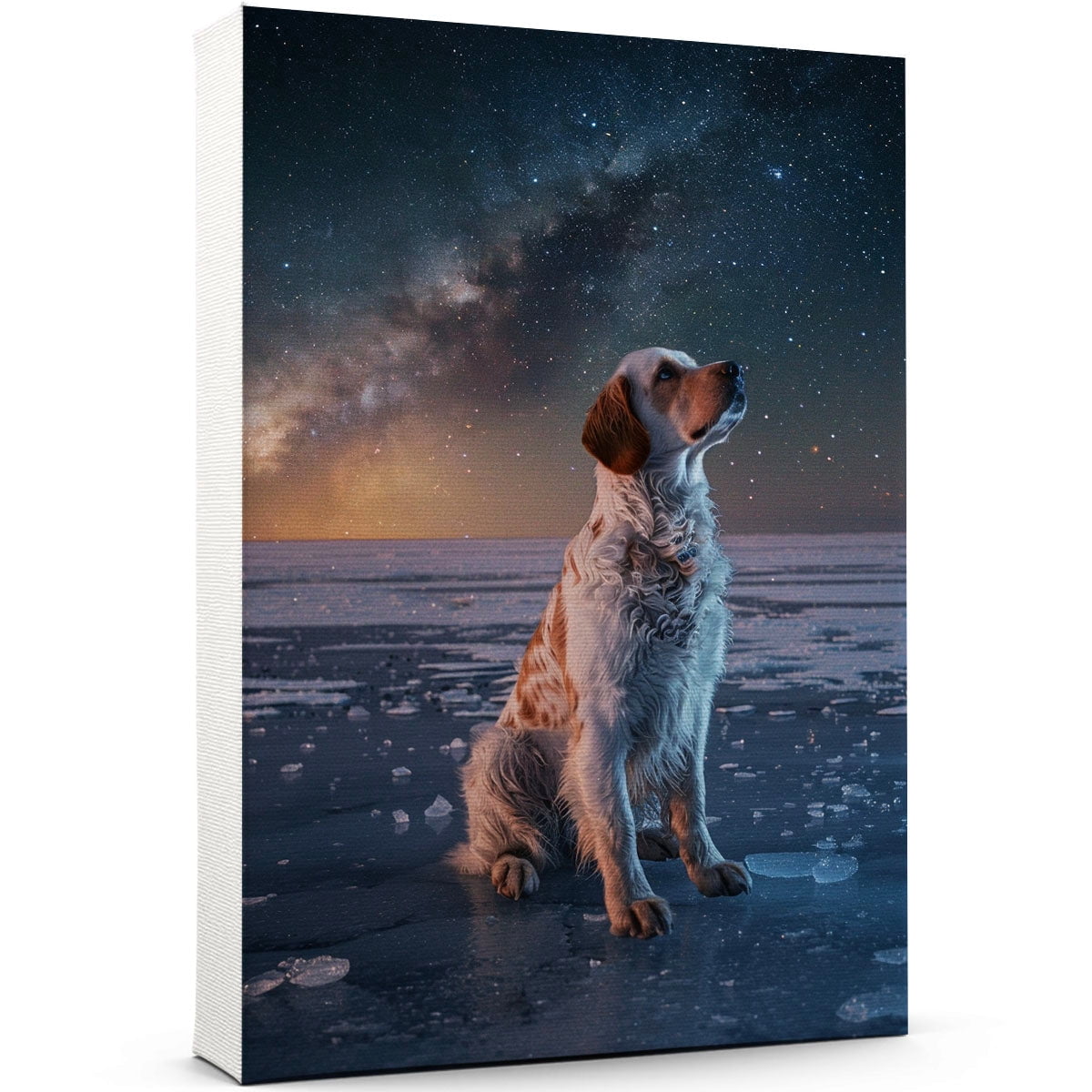 Clumber Spaniel Christmas Canvas Wall Art Cute Dog Sitting Winter Night ...