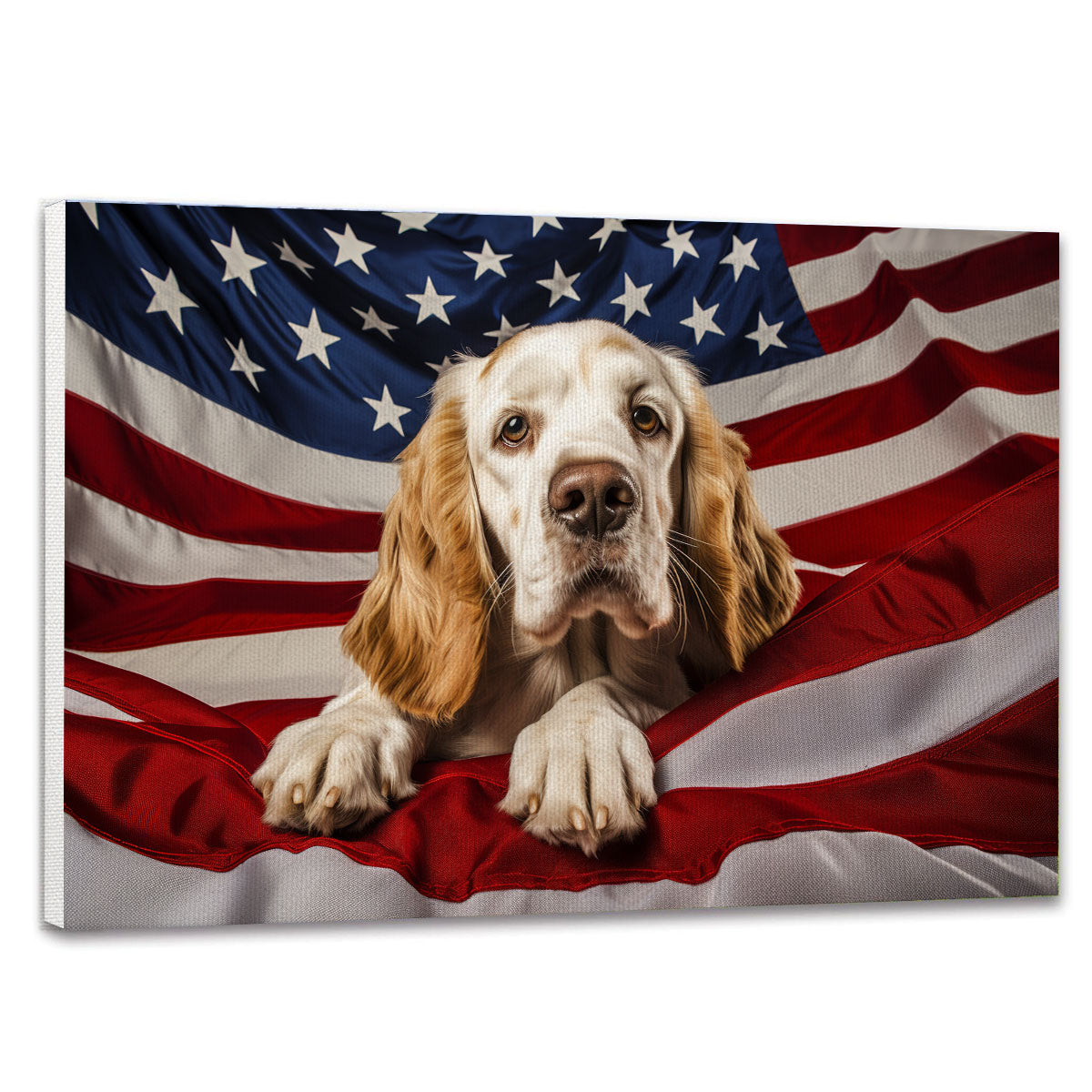 Clumber Spaniel Dog American Flag Canvas Poster Wall Art Dog Pictures ...
