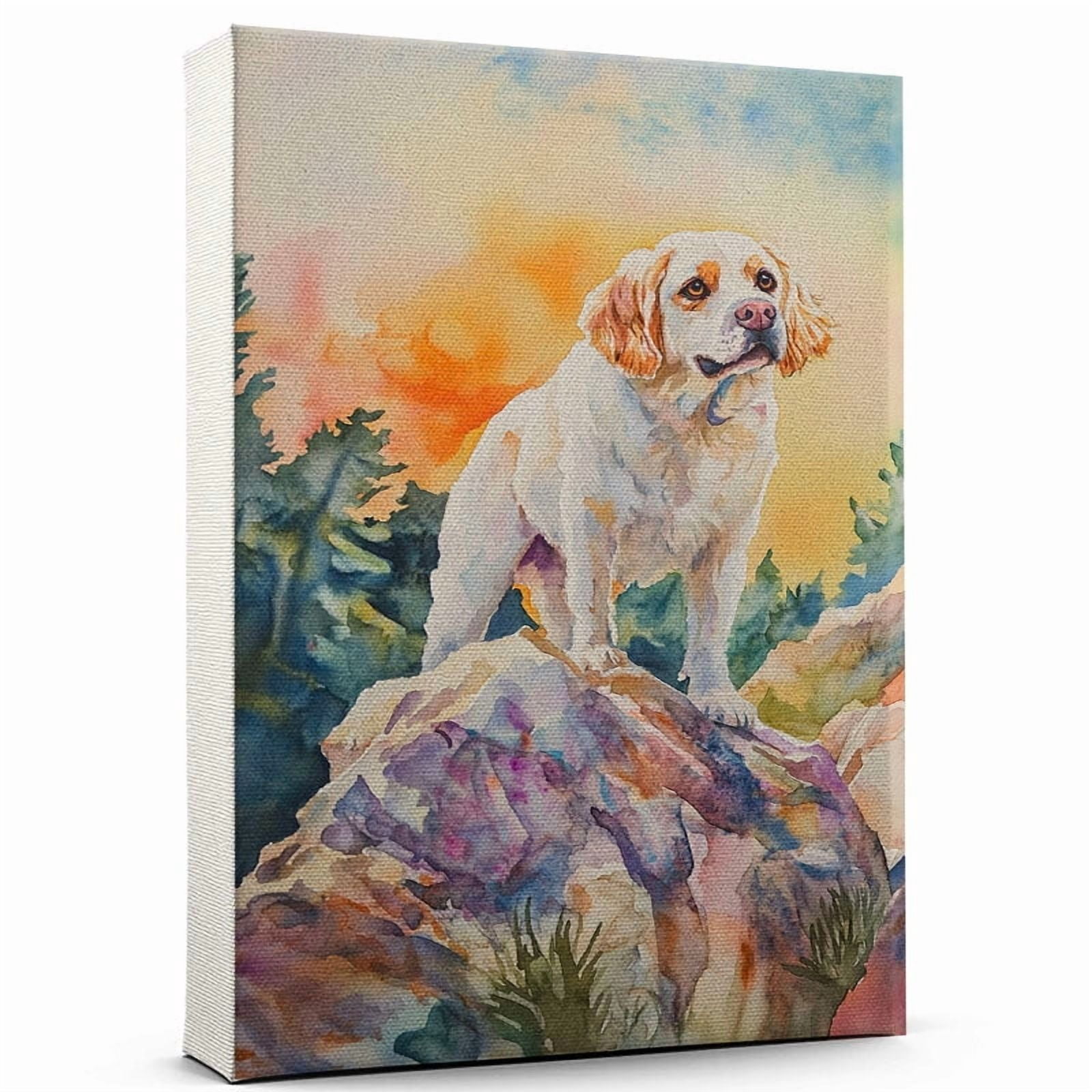 Clumber Spaniel Dog Canvas Climbing Stretched Canvas Size 8x12 – Funny ...