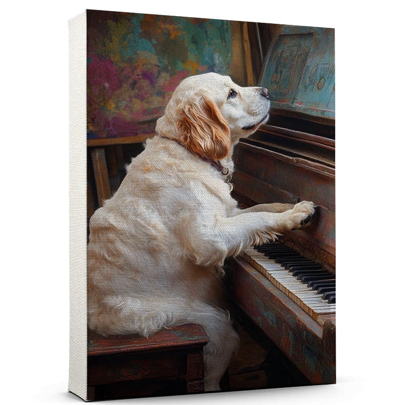 Clumber Spaniel Dog Playing Piano Stretched Canvas Size 8x12 – Vintage ...