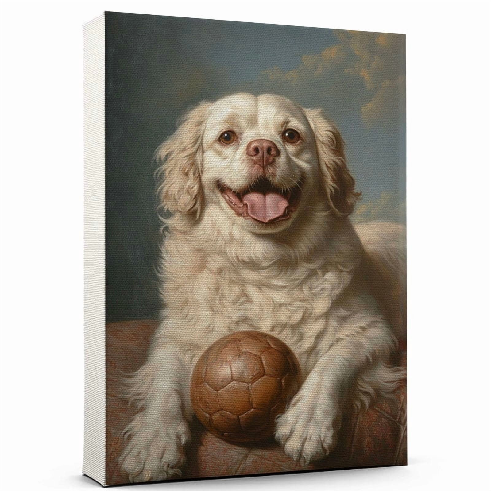 Clumber Spaniel Dog Playing Soccer Stretched Canvas Size 8x12 – Sports ...