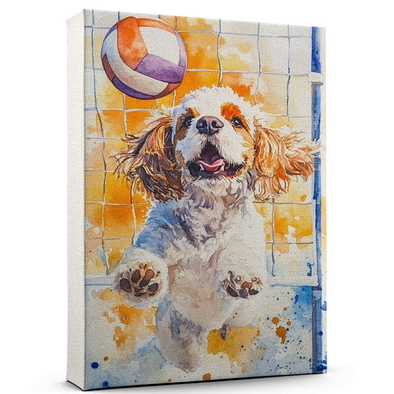 Clumber Spaniel Dog Playing Volleyball Wall Stretched Canvas Size 8x12 ...