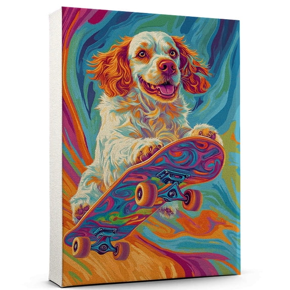 Clumber Spaniel Dog Skateboarding Stretched Canvas Size 8x12 – Funny ...