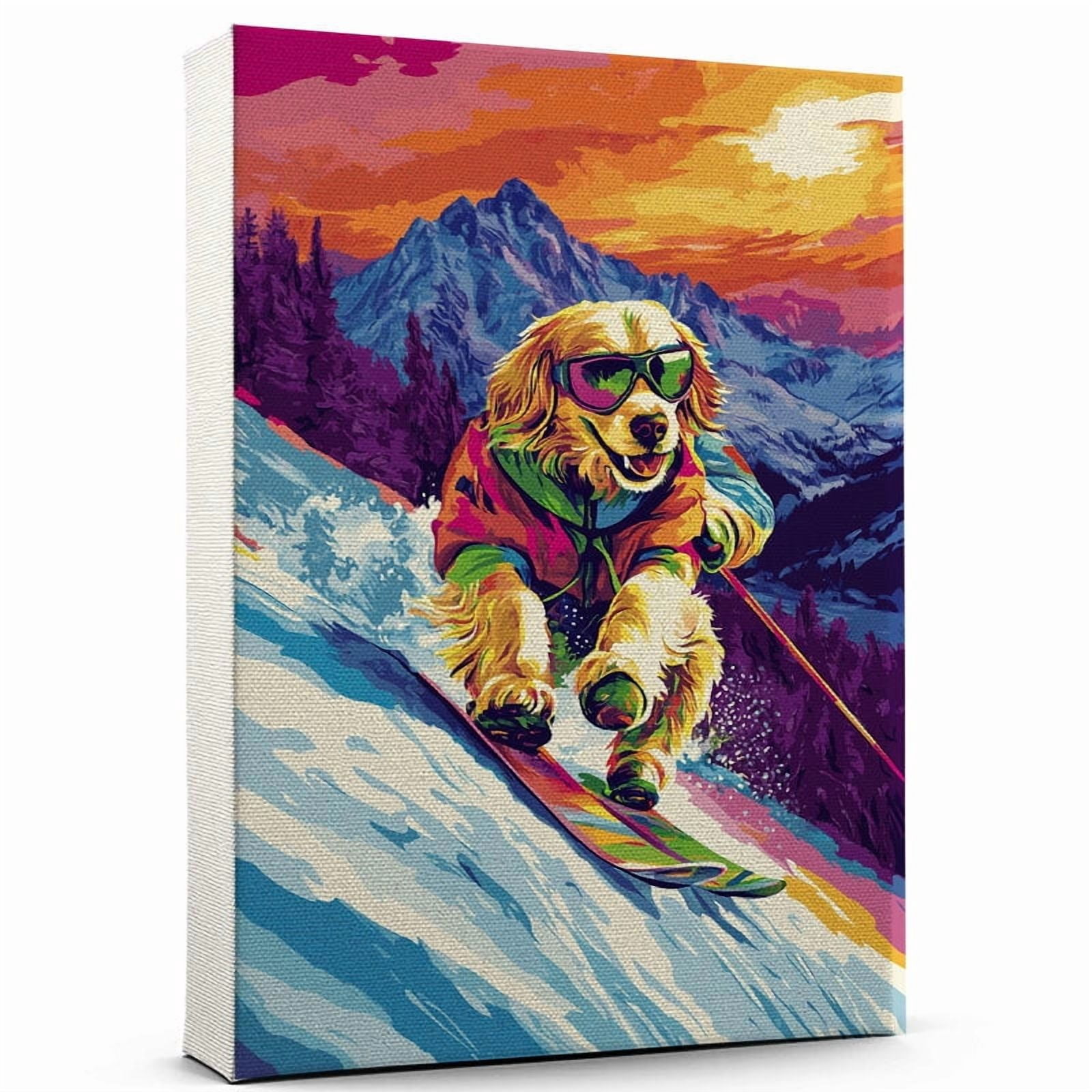 Clumber Spaniel Dog Skiing Art Stretched Canvas Size 8x12 – Clumber ...