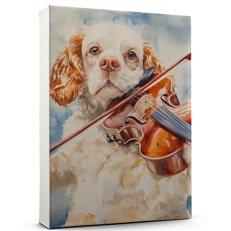 Clumber Spaniel Dog Stretched Canvas Size 8x12 – Violin Theme Dog Art ...