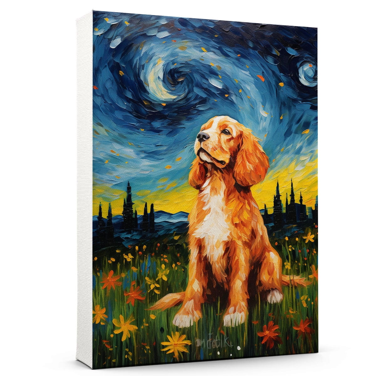 Clumber Spaniel Gift Starry Night Dog Canvas Wall Art Famous Oil ...