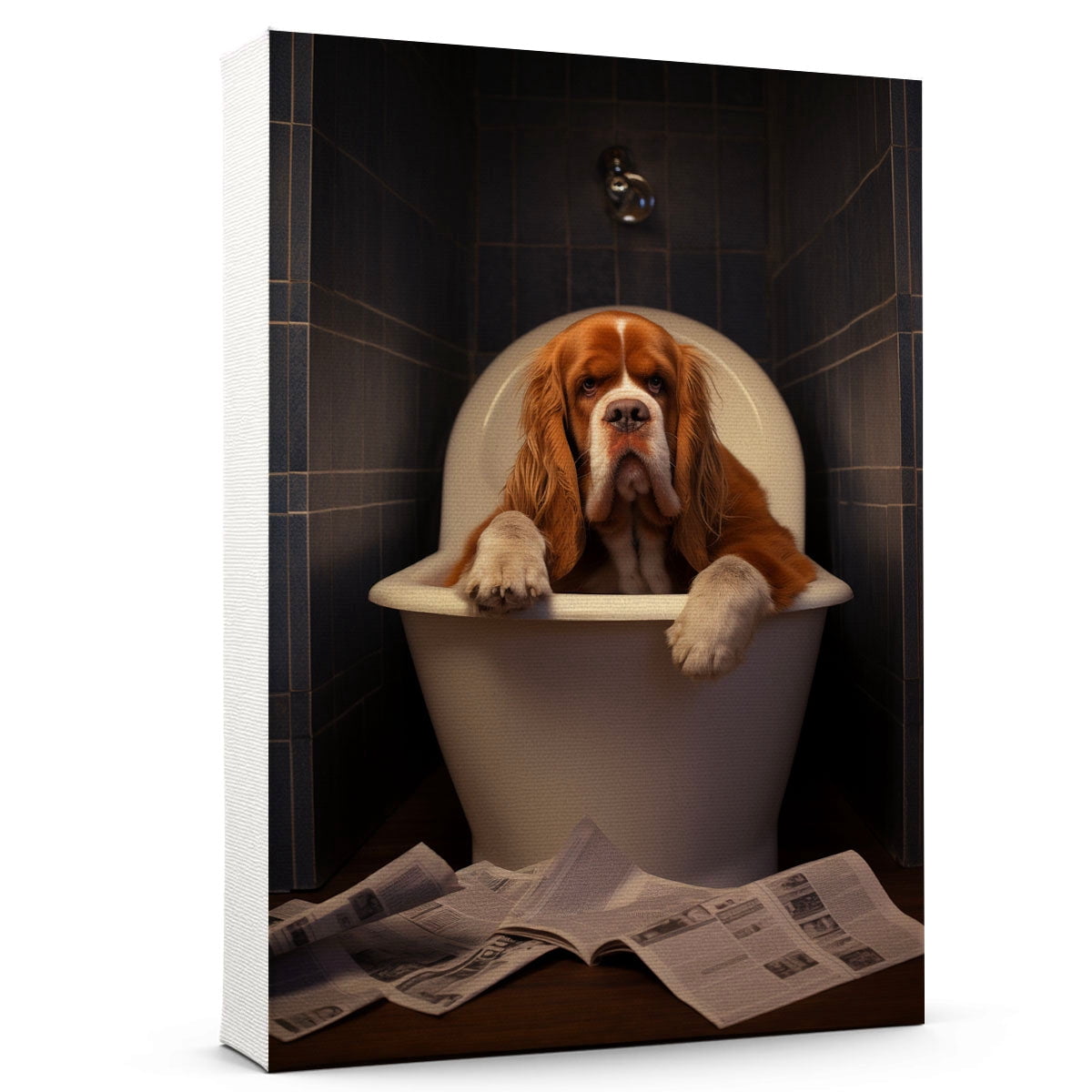Clumber Spaniel Gift Wall Art, Cute Dog Sitting on The Toilet Reading a ...