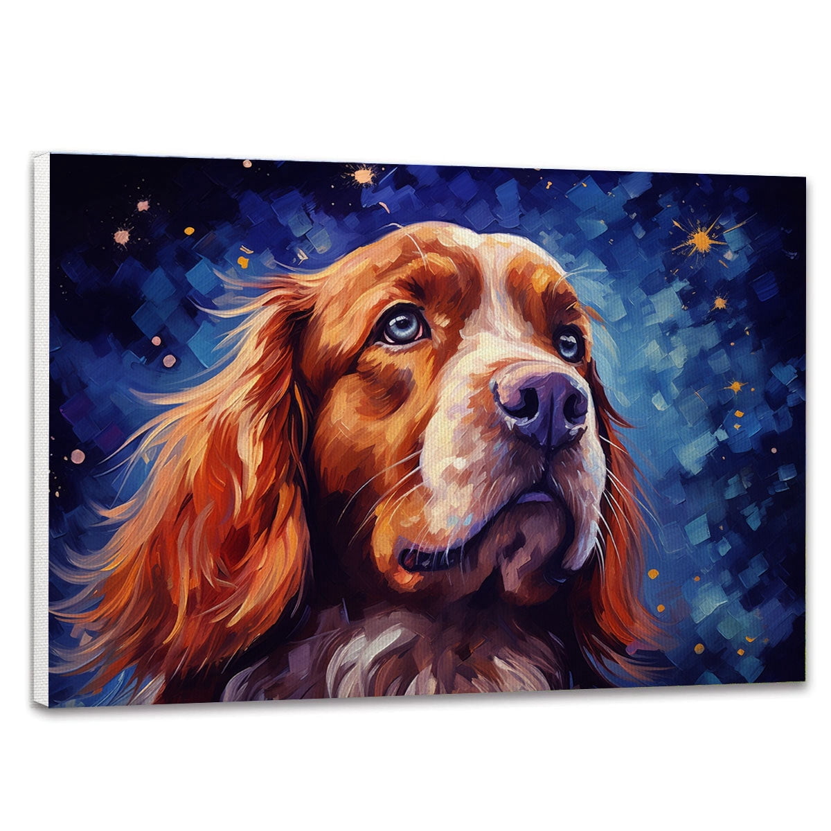 Clumber Spaniel Van Gogh Starry Night Dog Print Canvas Wall Art Vintage ...