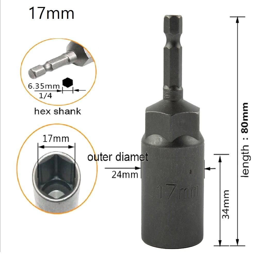 Clupup 1/4\" Hex Drive Socket Nut Bolt Drill Bit Set, 80mm Length ...