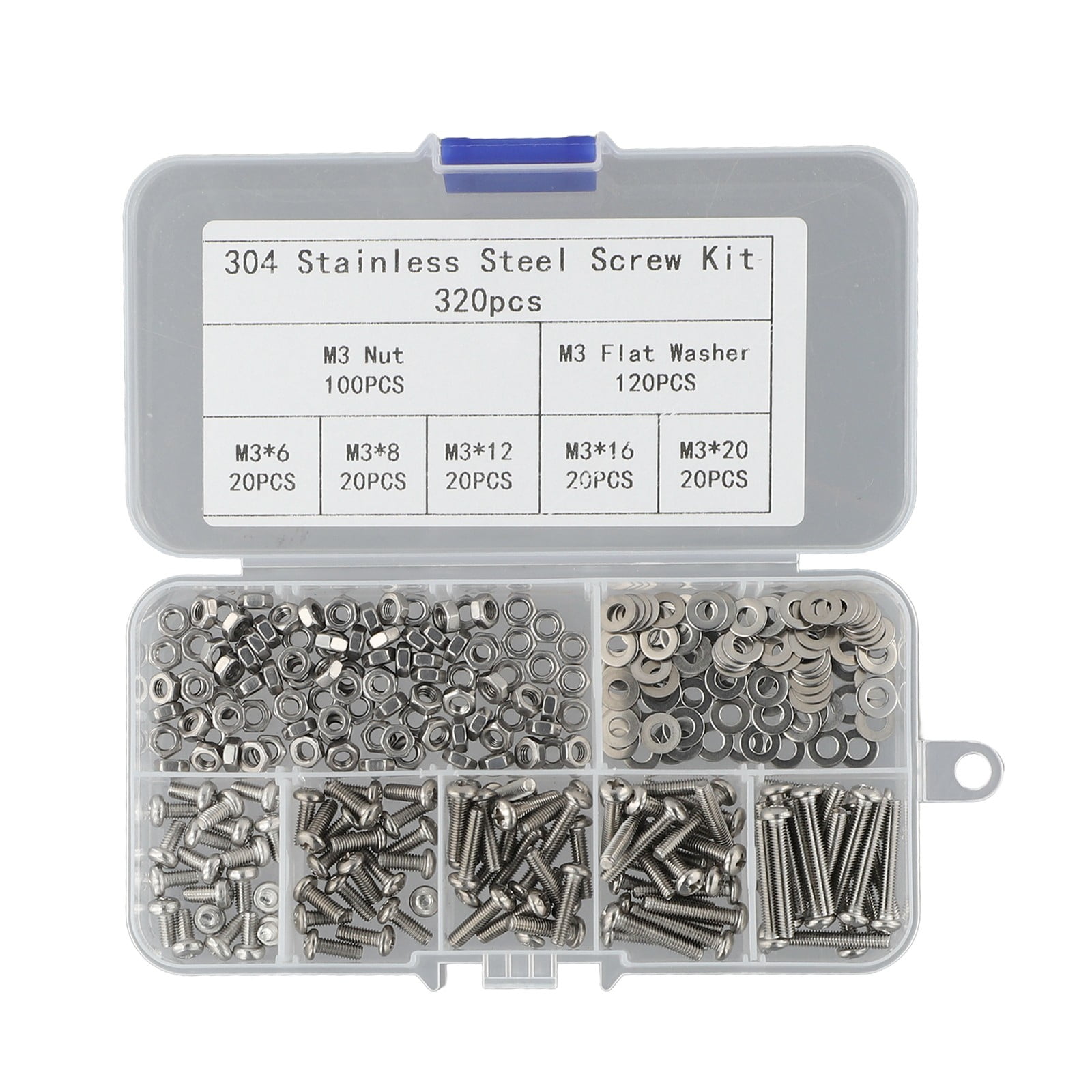 Clupup 320pcs 3mm Stainless Steel Hexagon Screws Bolt Nuts With Washer ...