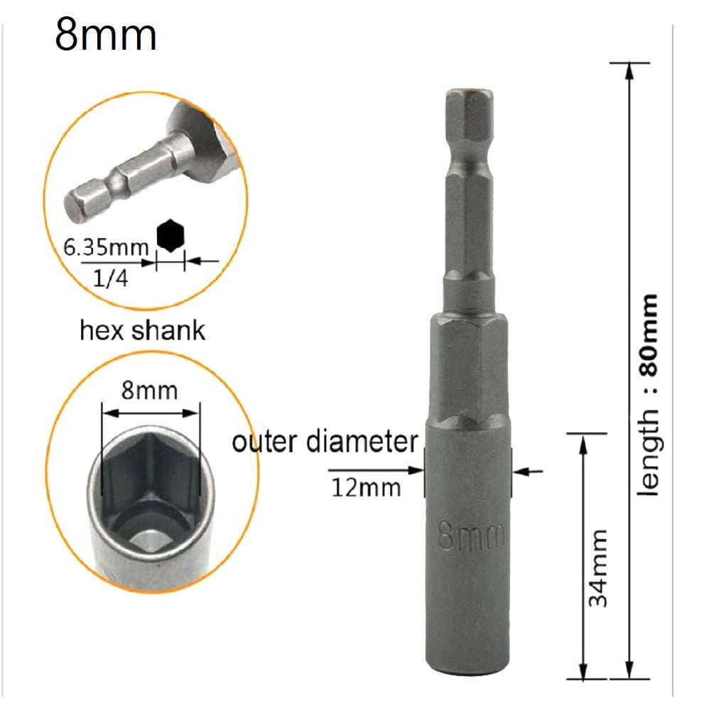 Clupup 80mm Length Hex Sockets Sleeve Nozzles Nut Driver Screwdriver ...