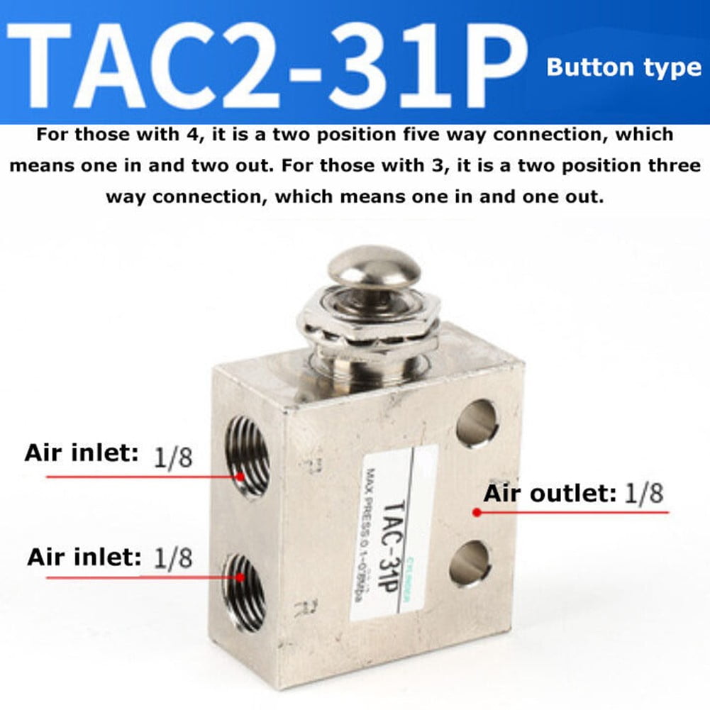 Clupup Button Air Pneumatic 2 Position 3/5 Way Mechanical Push Valve 4 ...
