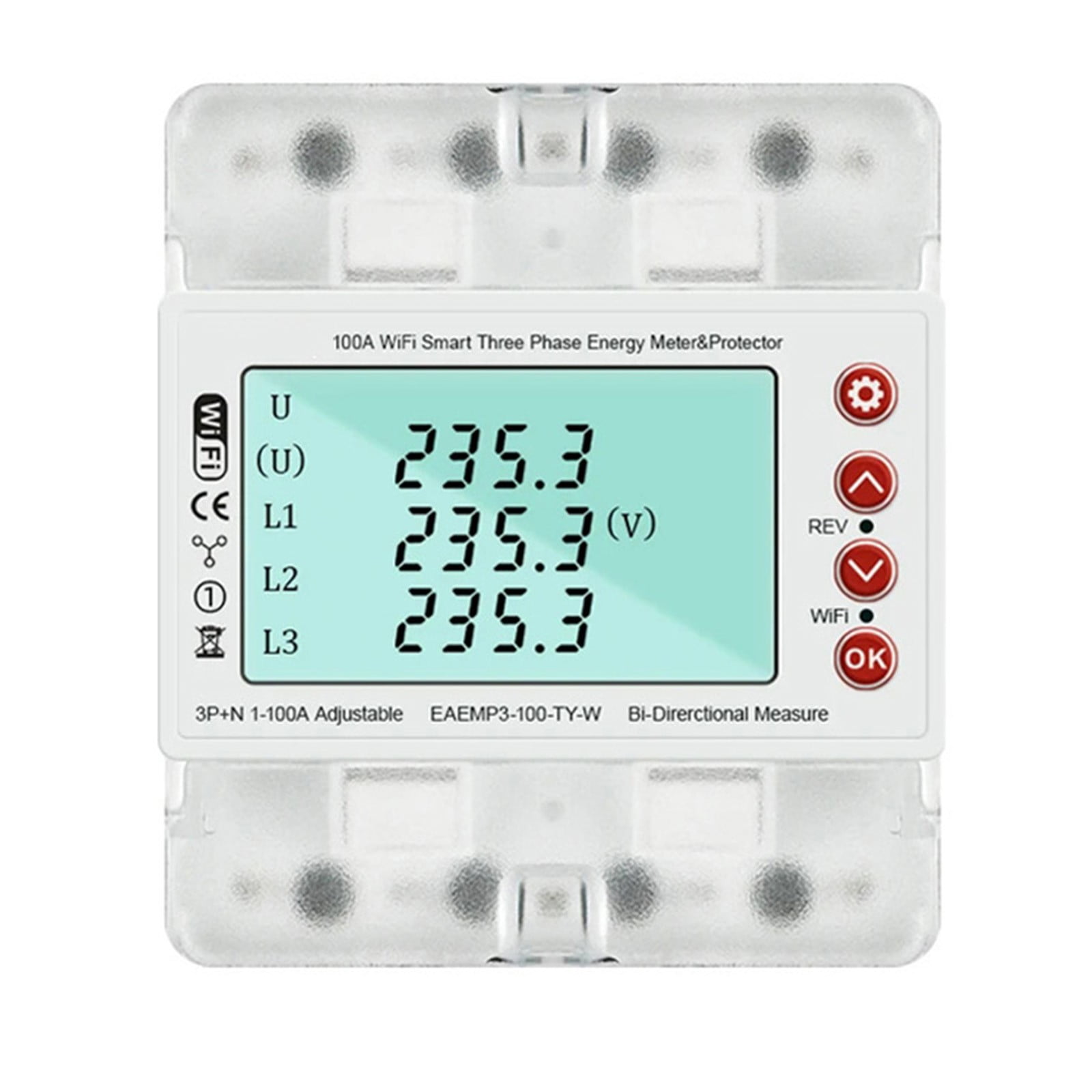 Clupup For TUYA WiFi Digital 3-Phase LCD Electricity Meter Over/Under ...