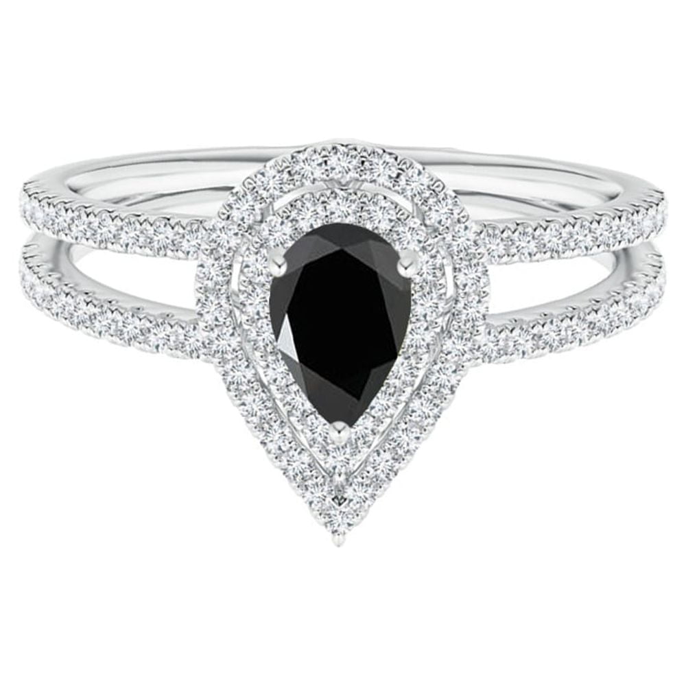 Cluster 0.75 Ctw Pear Black Spinel Gemstone 925 Sterling Silver Women ...
