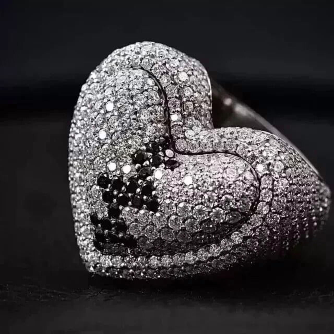Cluster 2Ct Simulated Diamond Round Heart Men's Wedding Ring 14k White ...