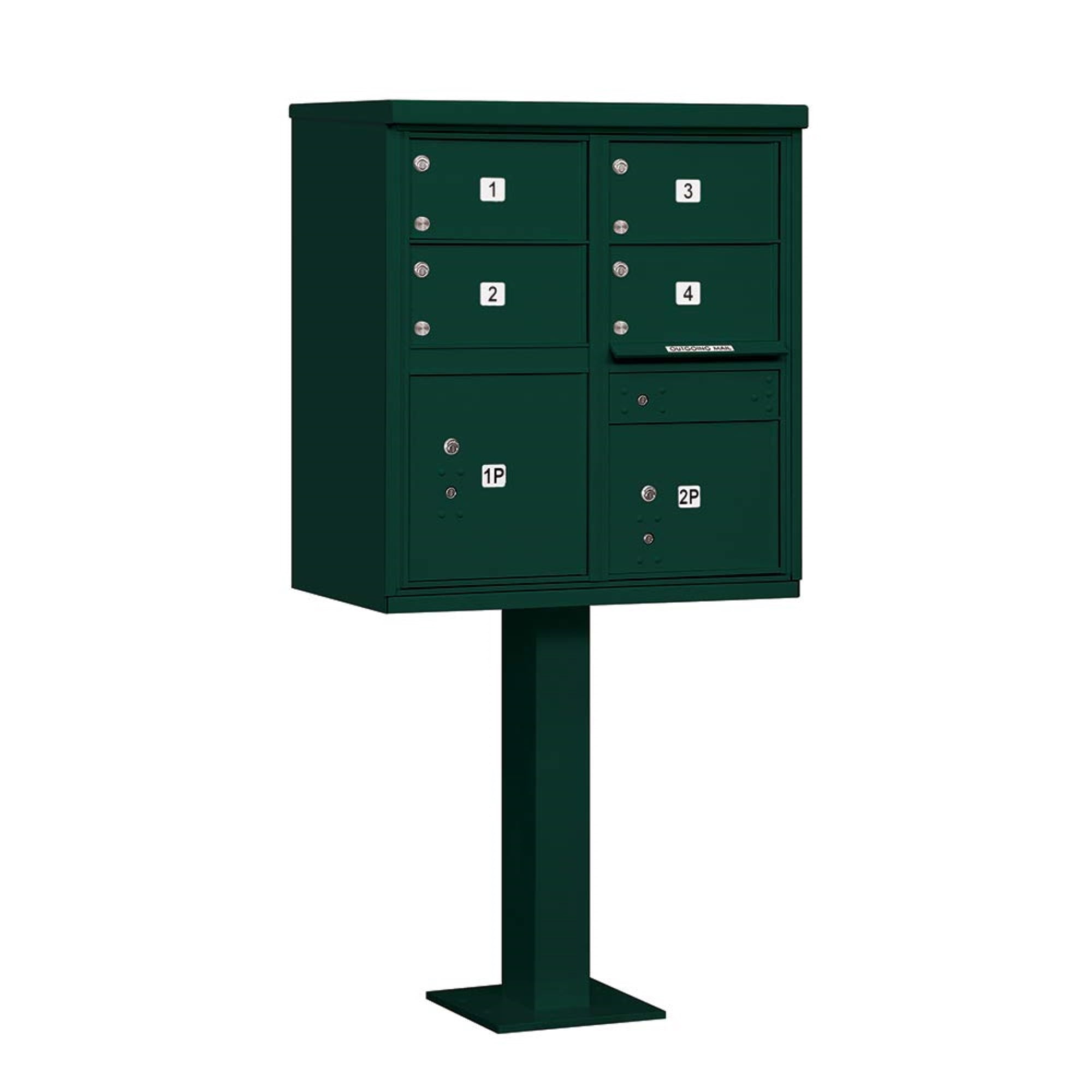 Cluster Box Unit with 4 Doors and 2 Parcel Lockers in Green with USPS ...