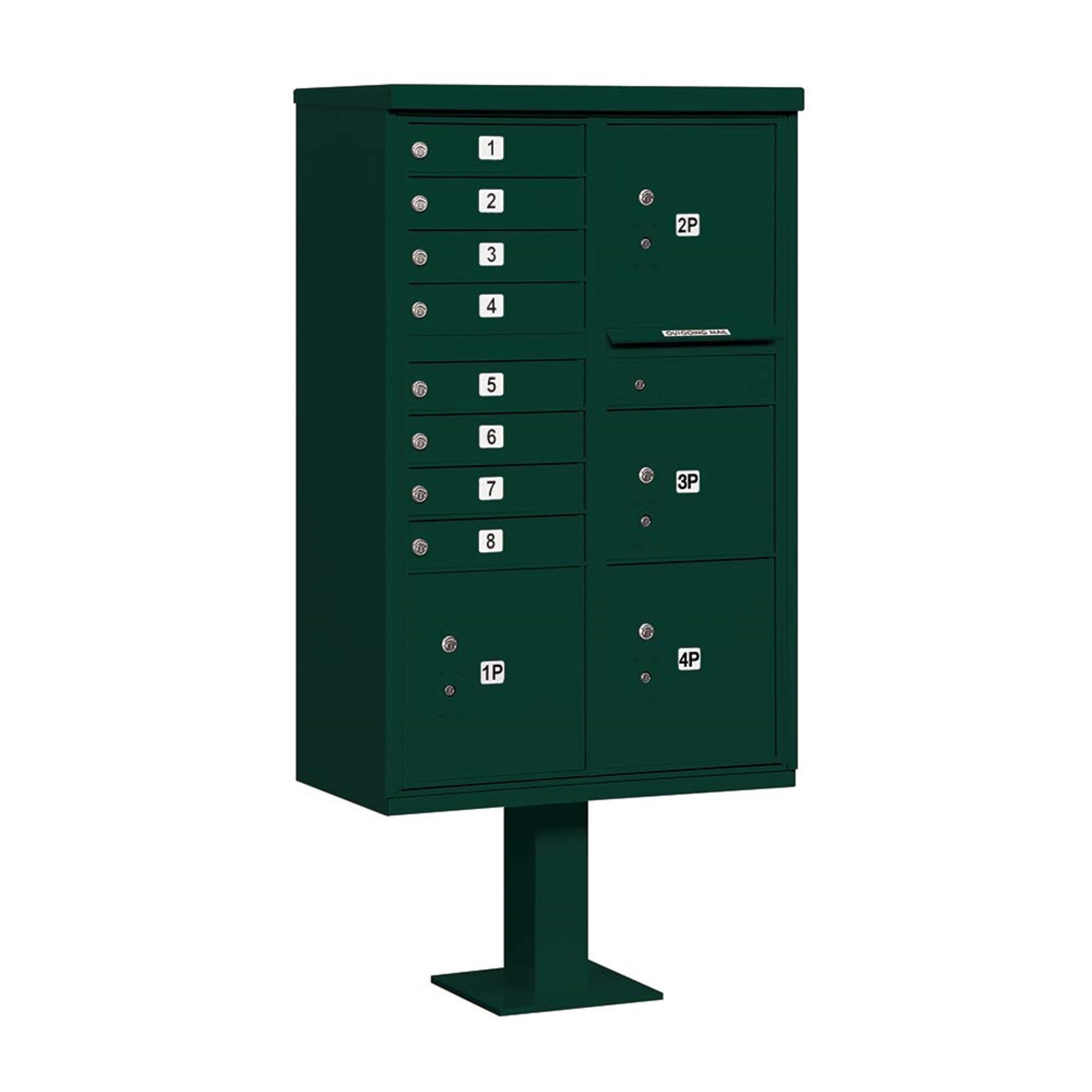Cluster Box Unit with 8 Doors and 4 Parcel Lockers in Green with USPS ...
