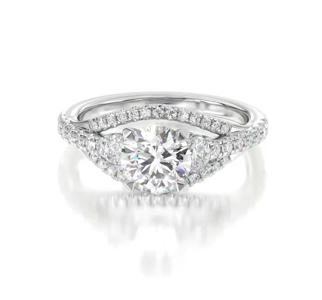 Cluster Diamond Engagement Ring, 14K White Gold Plated, Elegant Diamond ...