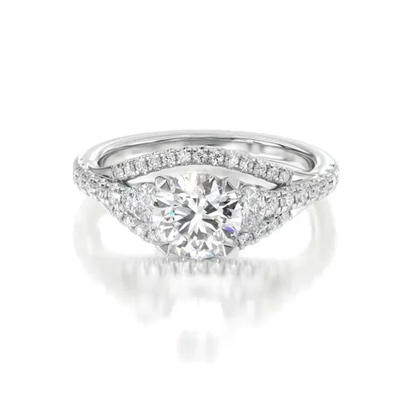 Cluster Diamond Engagement Ring, 14K White Gold Plated, Elegant Diamond ...