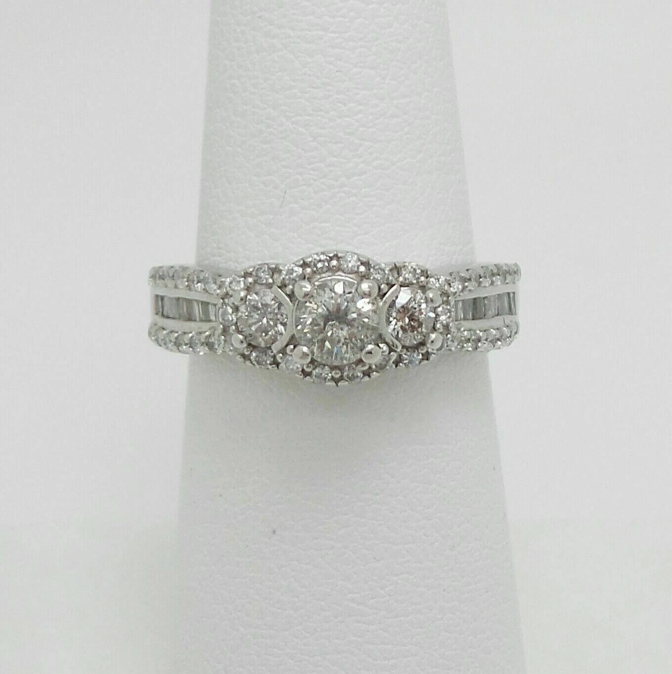 Cluster Engagement Ring, 14K White Gold Plated, Bazal Set Halo Wedding ...