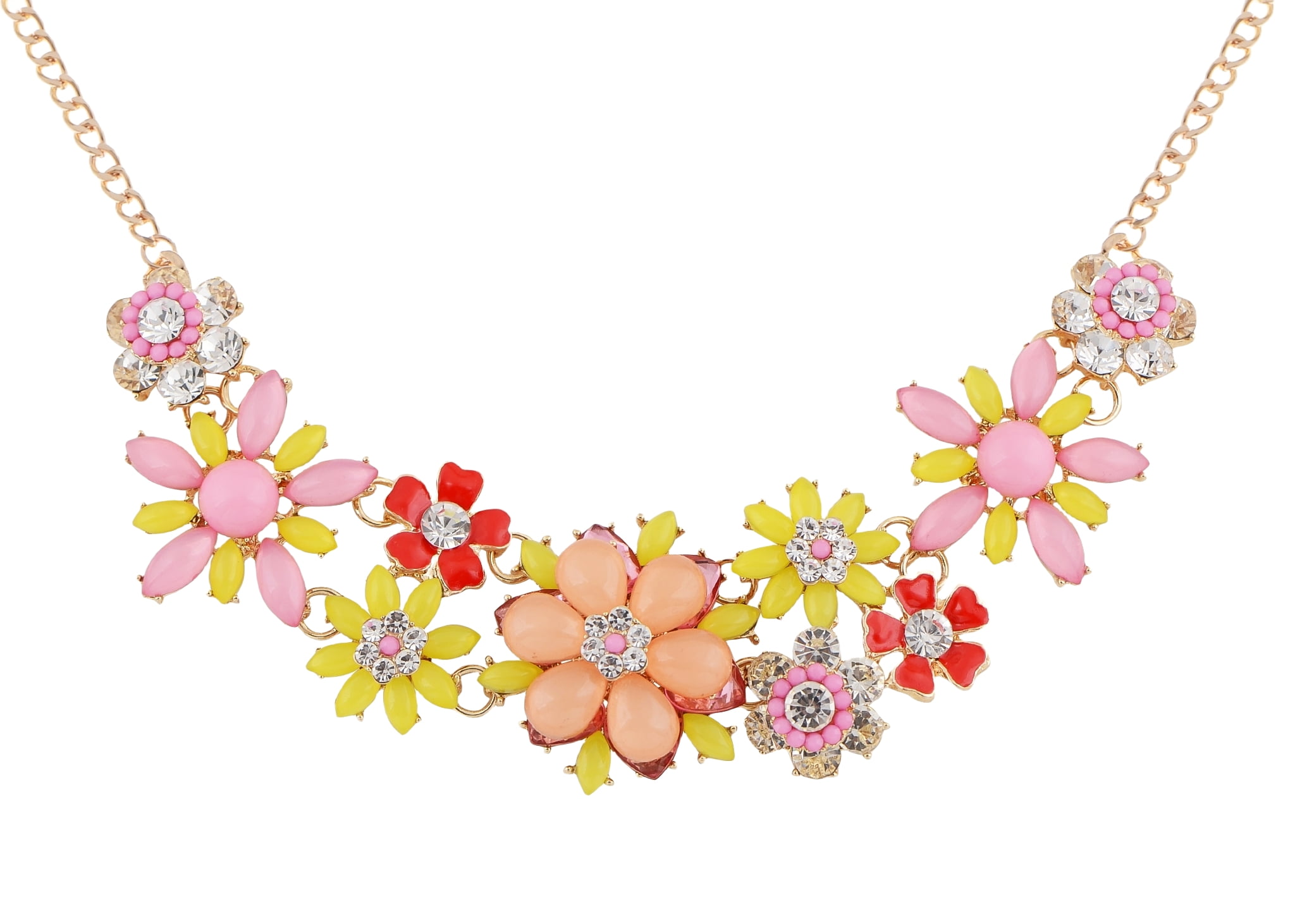 Cluster Flower Necklace Boho Enamel Sparkle Chunky Crystal Party ...