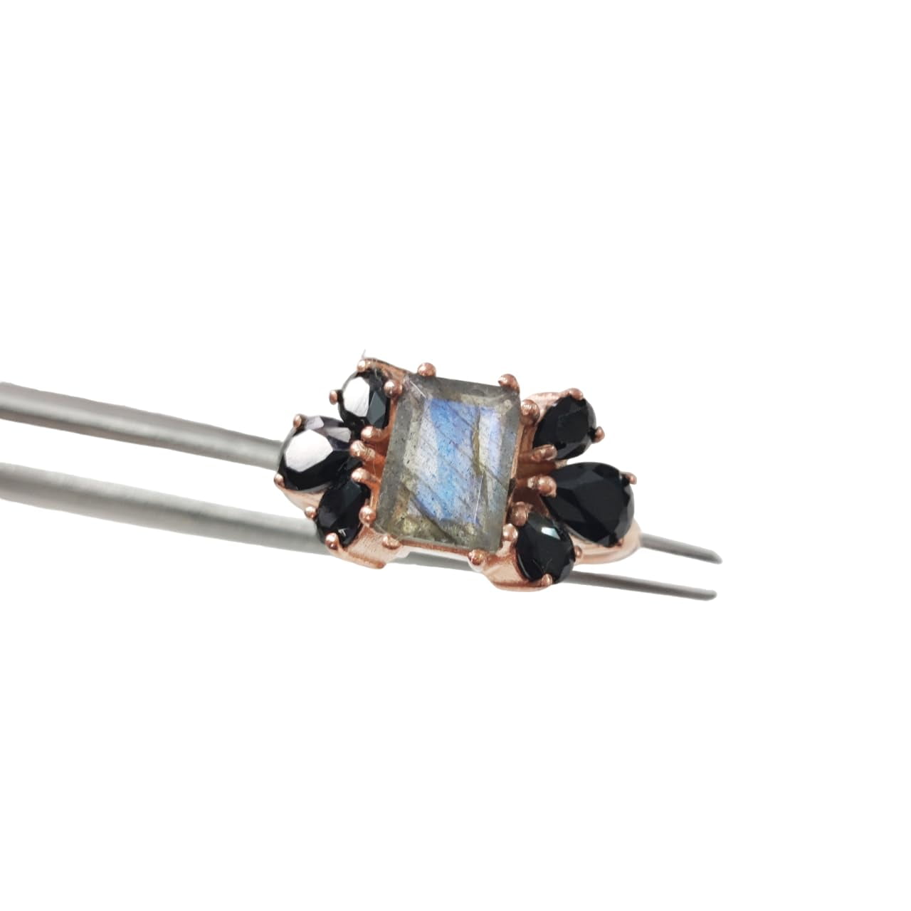Cluster Labradorite & Black Onyx Ring, 925 Sterling Silver, Womens Ring ...