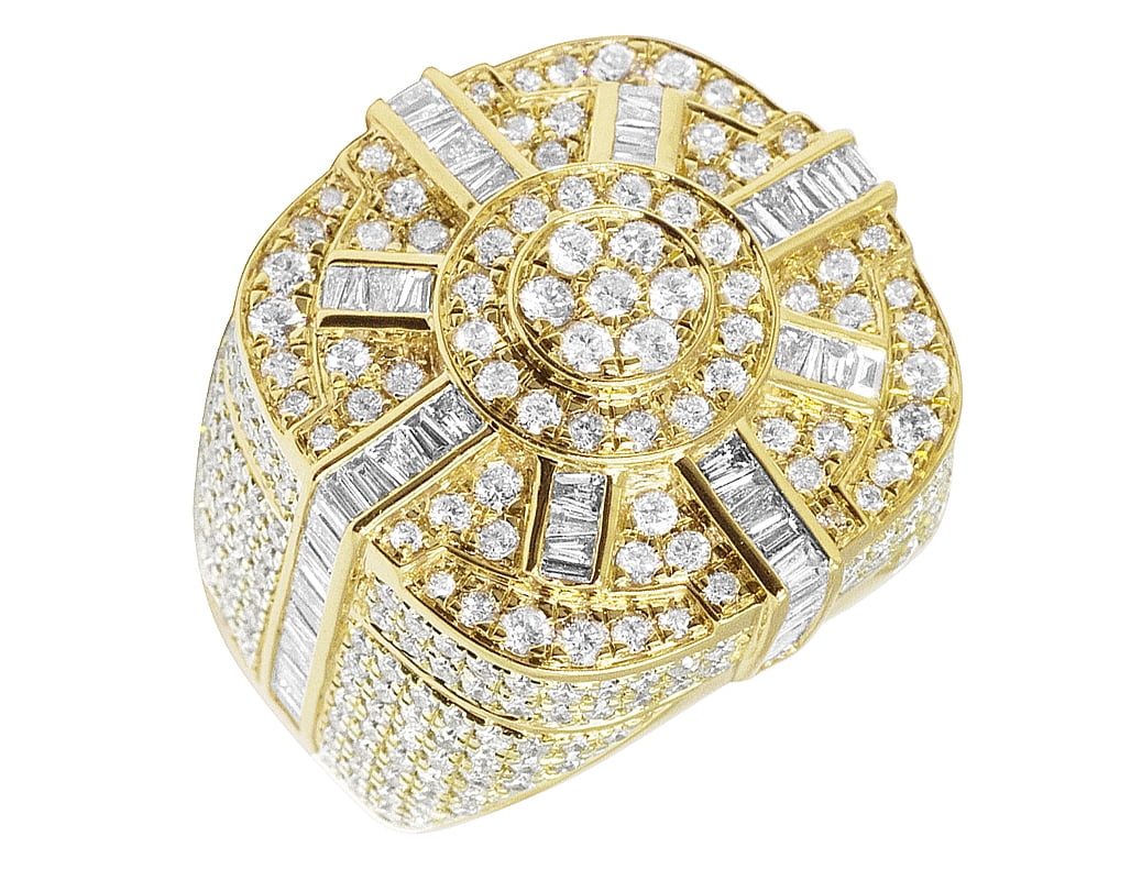 Cluster Nugget Baguette 6CT Diamond Ring 14K Yellow Gold 25MM - Walmart.com