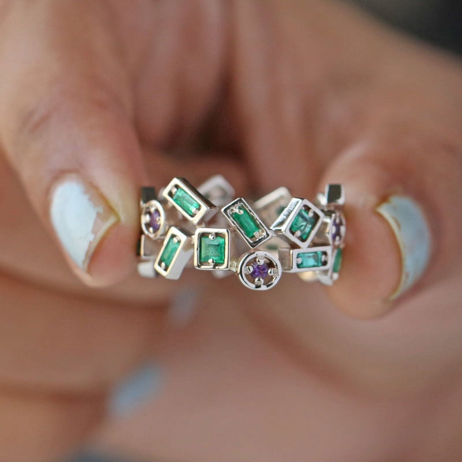 Cluster Ring, 925 Starling Silver Ring, Buguette And Round Amethyst ...