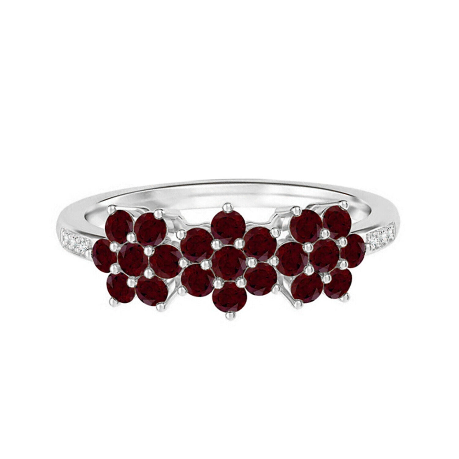 Cluster Ring!! 925 Sterling Silver Round Garnet 2.10 Ctw Floral Style ...
