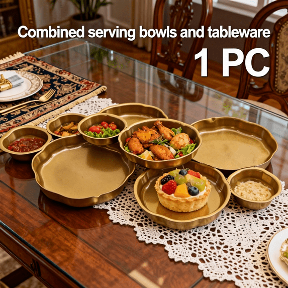 Cluster Serving Bowls, 9-Piece Gold Modular Cluster, All-in-One Serving ...