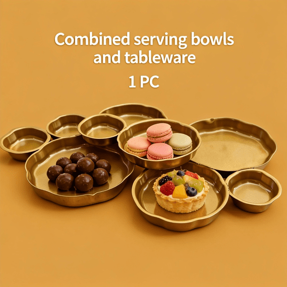 Cluster Serving Bowls, Food-Safe Gold Metal 9-Compartment Modular ...