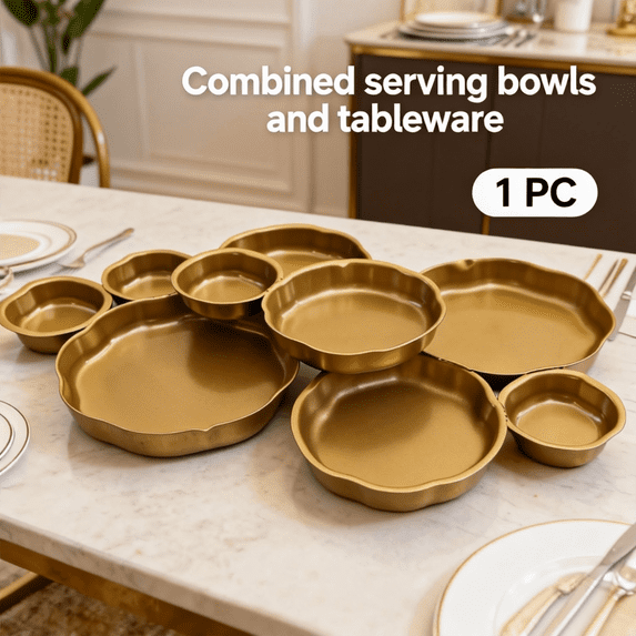 Cluster Serving Bowls, Stylish Gold Finish 9-Piece Cluster Bowl Set ...