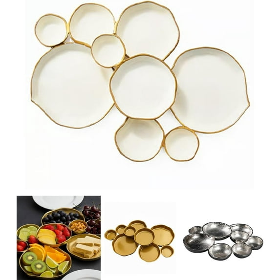 Cluster Serving Tray | Decorative Cluster Serving Bowls | White/Gold ...