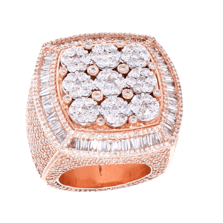 Cluster VVS 19.2CT Diamond Pinky Ring 10k Rose Gold 30MM