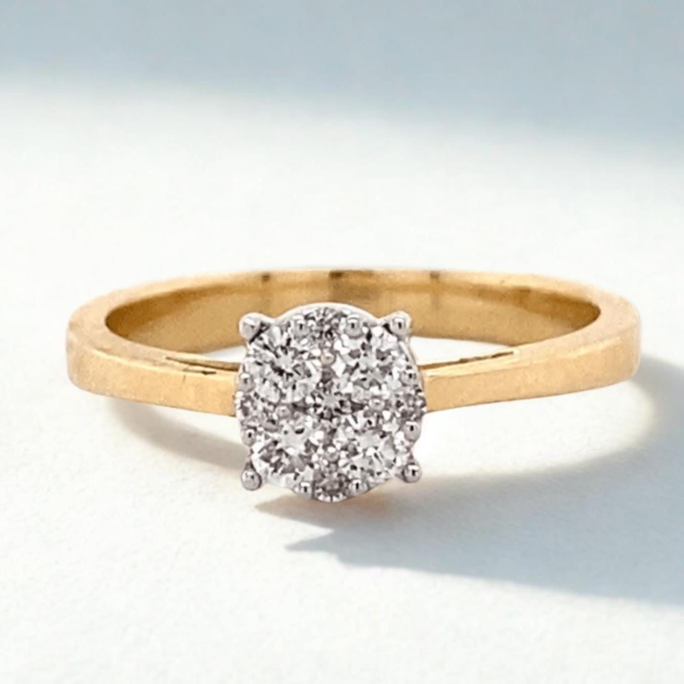 Clustered Diamond Ring, 14k Solid Gold, Natural Diamonds, Illusion Set ...